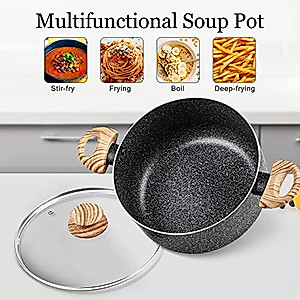 MICHELANGELO Stock Pot with Lid, 5 Quart Cooking Pot Nonstick, Granite Soup Pot with Lid, Induction Pot with Stay-cool Handle, 5 Qt Stockpot Non Stick Pot Black
