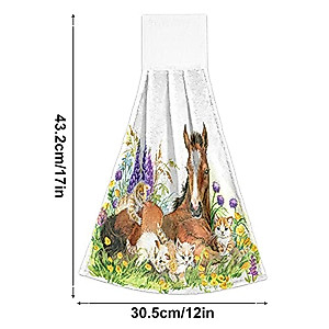 Horse Kitten Lavender Kitchen Hanging Towel 12 x 17 Inch Cat Flowers Hand Tie Towels Set 2 Pcs Tea Bar Dish Cloths Dry Towel Soft Absorbent Durable for Bathroom Laundry Room Decor