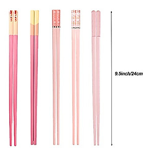 Slivek Chopsticks Reusable Dishwasher Safe, 9.57 inches Premium Non-slip Lightweight Fiberglass Chop Sticks, Japanese Chinese Chopstick Gift Set for Party, Pink- 5 Pairs
