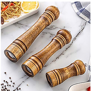 Wood Pepper Grinder Pepper Mill,Adjustable Coarseness Wooden Peppermill, Ceramic Grinding Mechanism Salt Mill Refillable - 8 inch