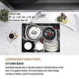 23 Inch Undermount Kitchen Sink Stainless Steel-HACHENL 23X18 Inch Kitchen Sink 16 Gauge Stainless Steel Kitchen Sink 10 inch Deep Single Bowl Kitchen Sink Small Kitchen Sink Bar Sink
