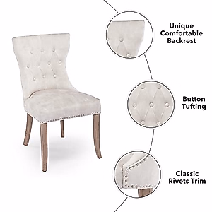LOULENS Dining Chairs, Upholstered Modern Elegant Tufted Dining Room Chairs with Solid Wood Legs for Kitchen, Dining Living Room (Velvet, Beige)