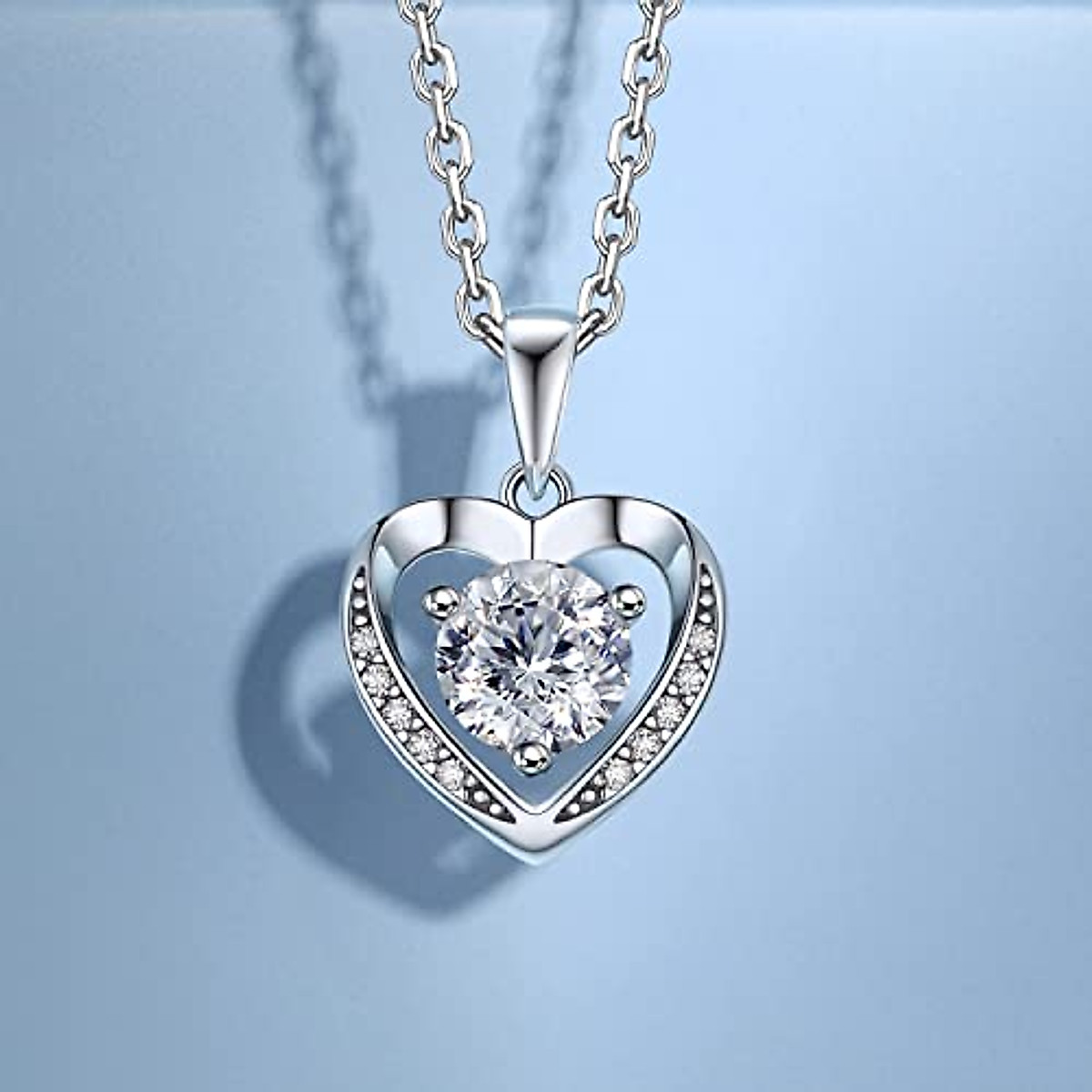 MomentWish Heart Necklace, Birthday Gifts for Women, 1Carat Moissanite Necklace, 925 Sterling Silver Diamond Heart Necklace Jewelry Gift for Wife Mom on Valentine's Day Christmas Anniversary