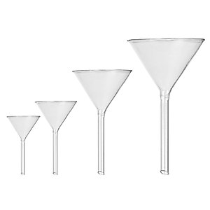 Baluue 4pcs Glass Funnels Set, Borosilicate Glass Funnel for Lab, Short Stem, Heavy Wall, 40mm, 50mm, 75mm, 100mm