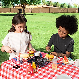 Play-Act 27 PCS Kids BBQ Grill Playset Backyard Barbecue Play Grill Toy Set for Toddlers，Play Food Sets for Kids Kitchen