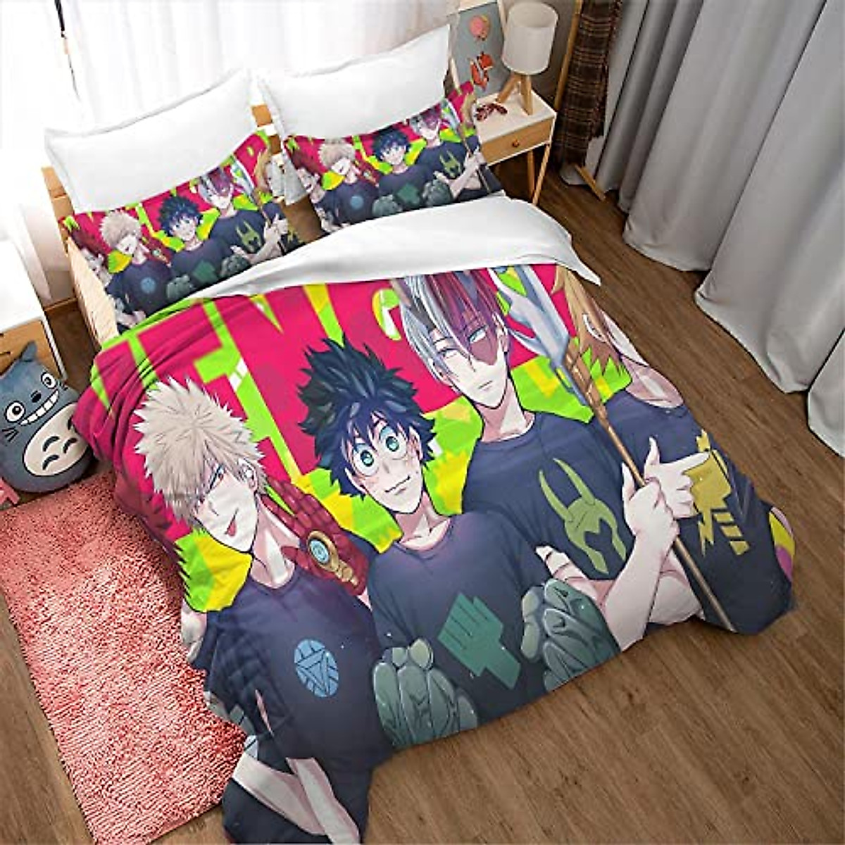 AKARDO Hero School Anime One for All Izuku Duvet Covers, Soft Microfiber Washed Duvet Cover Set 3 Pieces with Zipper Closure,Beding Set (14,Full (79"x90"))