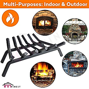 INNFINEST Fireplace Log Grate 27 inch 6 Bar Fire Grates Heavy Duty 3/4” Wide Solid Steel Indoor Chimney Hearth Outdoor Fire Place Kindling Tool Pit Wrought Iron Wood Stove Firewood Burning Rack Holder