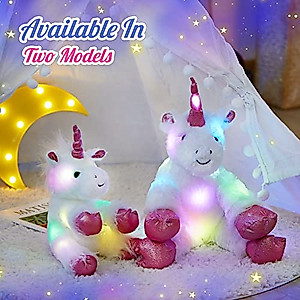 WEWILL 12'' Light up Unicorn Stuffed Animal LED Unicorn Soft Plush Toys Glow in Dark Bedtime Companion with Night Lights Birthday for Toddler Kids