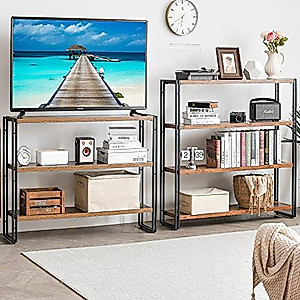 Bookshelf,4-Tier Industrial Bookcase,Rustic Wood and Metal Open Display Book Shelves Home Office,Bedroom Standing Shelf Unit,Horizontal Kitchen Shelf Organizer,Bathroom Storage Rack Mid Century 47in