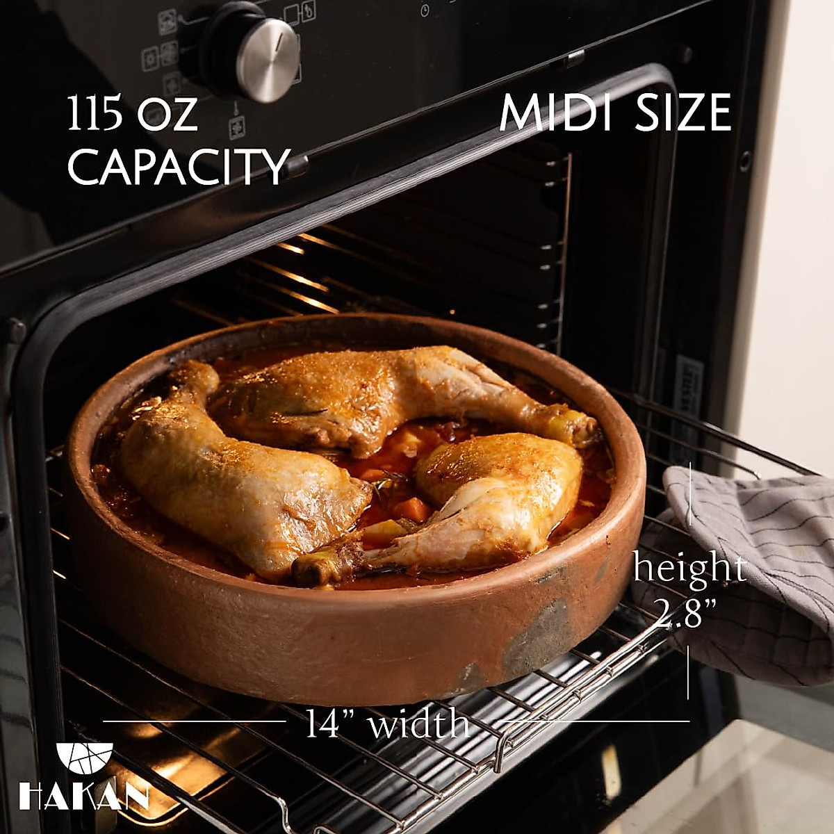 Hakan Natural & Handmade Terracotta Pan for Cooking | Authentic Clay Pan, Cazuela Dish, Ancient Mexican Clay Cookware, Earthenware Mud, Pottery Kitchenware (Midi 14 in)