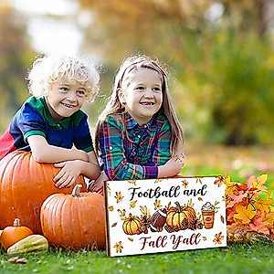 Geetery Football and Fall Y'all Wood Sign Hanging Farmhouse Wall Decor Fall Football Wall Decor Rustic Wooden Autumn Porch Sign for Front Door Home Living Room Garden Harvest Thanksgiving (Lovely)