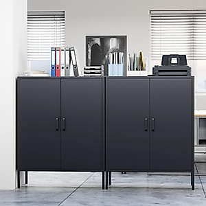 Ustamio Storage Cabinet - Modern Accent Buffet Cabinet with Half Mesh Doors and Adjustable Shelves, Large Capacity Metal Sideboard Storage Cabinet for Living Room, Kitchen, Entryway (White)