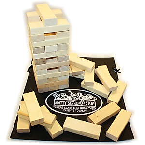 Matty's Toy Stop Wooden Tower Deluxe Stacking Game with Exclusive Storage Bag