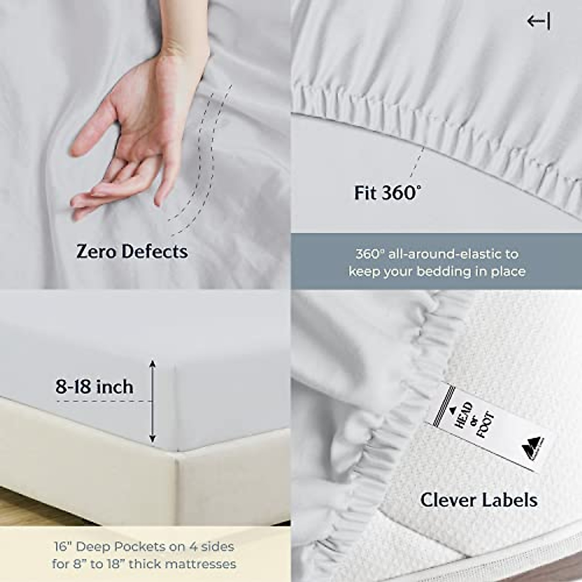 Mayfair Linen 100% Cotton Bed Sheets Queen Sheet Set - 500 Thread Count Sheets Queen Size 4 PC Set (Silver), Soft, Cooling, Hotel-Quality 16" Deep Pocket Sateen Cotton Bedsheet for Hot Sleepers