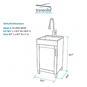 Transolid TC-2020-WCW. All-in-One Laundry/Utility Sink Kit in White, 19.7-in L x 19.7-in W x 34.6in H