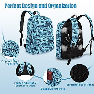 Camo 2-in-1 Backpack Set for Boys, Classic Camoflauge Kids School Backpack with Lunch Box Bag Combo, Lightweight Youth School Bags Bookbags 2pcs Set for Teen Students Travel Outdoor, 17 IN