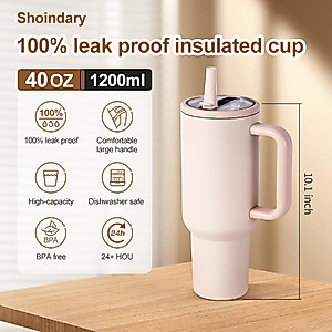 40oz Tumbler With Handle Flip Straw Lid,Leak Proof Stainless Steel Water Bottle With Rubber Base Vacuum Tumbler,Cold for 24-Hour BPA Free Insulated Cup,Reusable Travel Mug Gifts for Her/Him