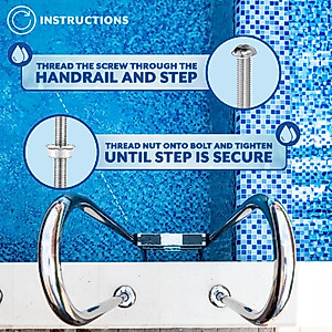 Poolzilla 3 Pack Pool Ladder Replacement Step, Stainless Steel Treaded Design, 18.35" x 1.7"