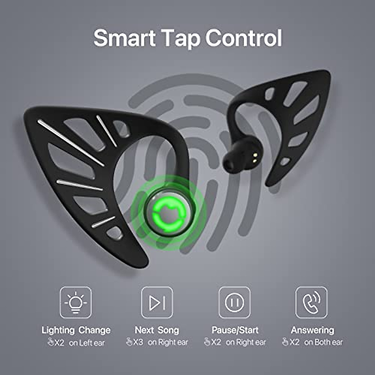 YOWU Elf Ear Headphones, Wireless 5.0 Earphones, 10 Colors RGB Effects with App Control, Dual Microphone Noise Reduction, IPX4 Water Resistant, Elf in-Ear Earbuds with Charging Case -Black