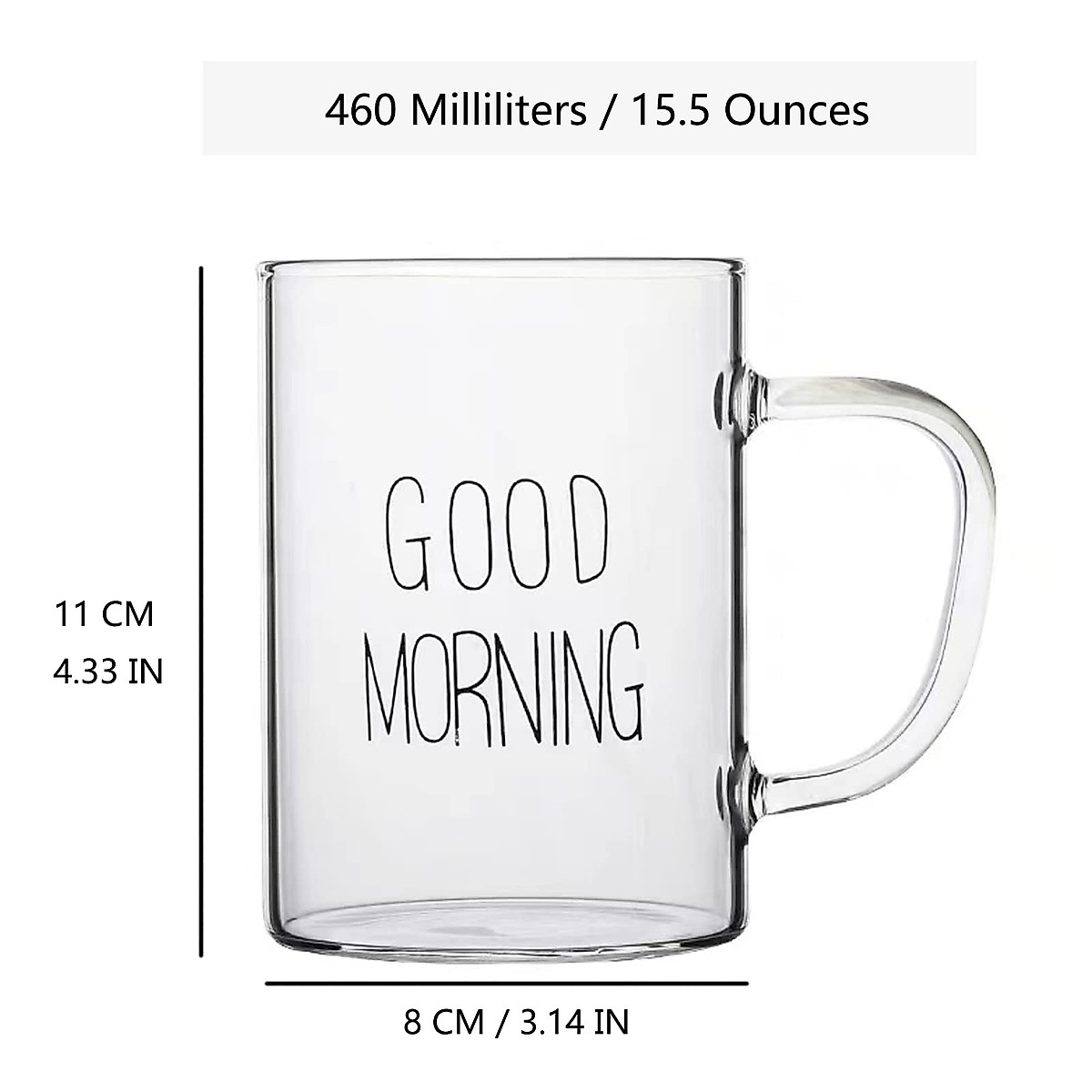 HOMEYES 460 ML 15.5 OZ Good Morning Clear Glass Cup For Coffee/Beer/Milk/Tea/Water