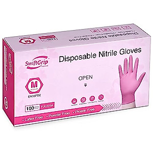 SwiftGrip Powder-Free Nitrile Gloves, Medium, 100ct Box - 3-mil, Disposable, Latex-Free, for Kitchen, Cleaning, Estheticians, Hair Stylist - Pink/Fuchsia