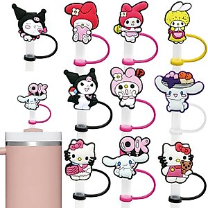 10 Pcs Straw Cover Cap for Stanley Cup, 10mm Reusable Straw Topper for Stanley 30&40 Oz Tumbler, Straw Tip Covers for Stanley Cup Accessories (10mm Kawaii)
