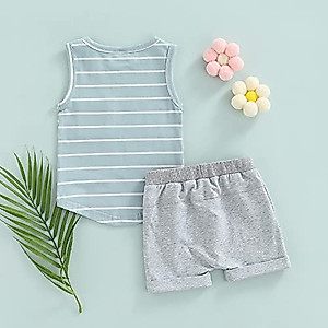 Baby Boy Summer Clothes Striped Tank Tops Sleeveless T-Shirt and Solid Shorts Outfit Cute Infant Clothing (Blue , 12-18 Months )