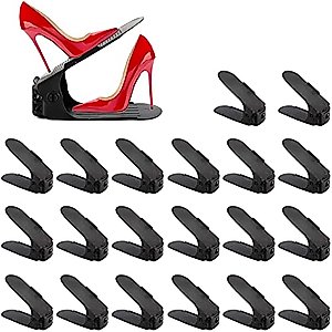 Bentang Shoe Slots Organizer, Adjustable Shoe Stacker Space Saver, Double Deck Shoe Rack Holder for Closet Organization (20-Pack)(White)