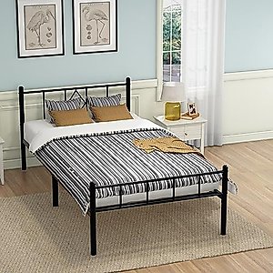 Mavesmog Twin Bed Frames 14 inch Metal Platform Mattress Foundation Twin Size Bed Frame with Headboard Footboard for Kids, No Box Spring Needed, Under Bed Storage, Easy Assembly Black
