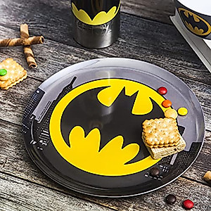 Zak Designs DC Comics Dinnerware 3 Piece Set Includes Plate, Bowl, and Water Bottle, Non-BPA, Made of Durable Material and Perfect for Fans (18/8 Stainless Steel, Batman)