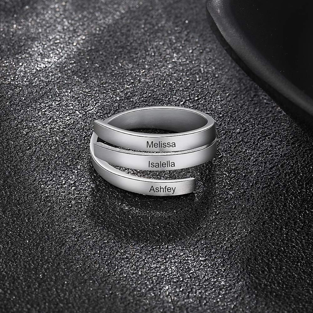 Ashleymade Personalized Adjustable Name Rings Free Engraved BFF Rings for Women Spiral rings Gift for Friend (3 names)