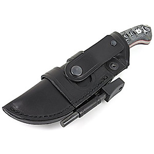 AXARQUIA-Black Premium Outdoor/Survival/Hunting/Tactical Knife - Micarta bi-Color Handle, Stainless Steel MOVA-58, Genuine Leather Multi-Position Sheath + Firesteel. Made in Spain.