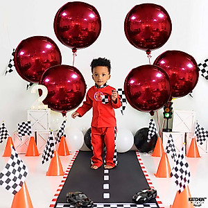 KatchOn, Big Red Metallic Balloons - 22 Inch, Pack of 6 | Round 4D Burgundy Foil Balloons, Christmas Balloons | Chrome Red Balloons, Red Marble Balloons for Christmas Decorations | Maroon Balloons