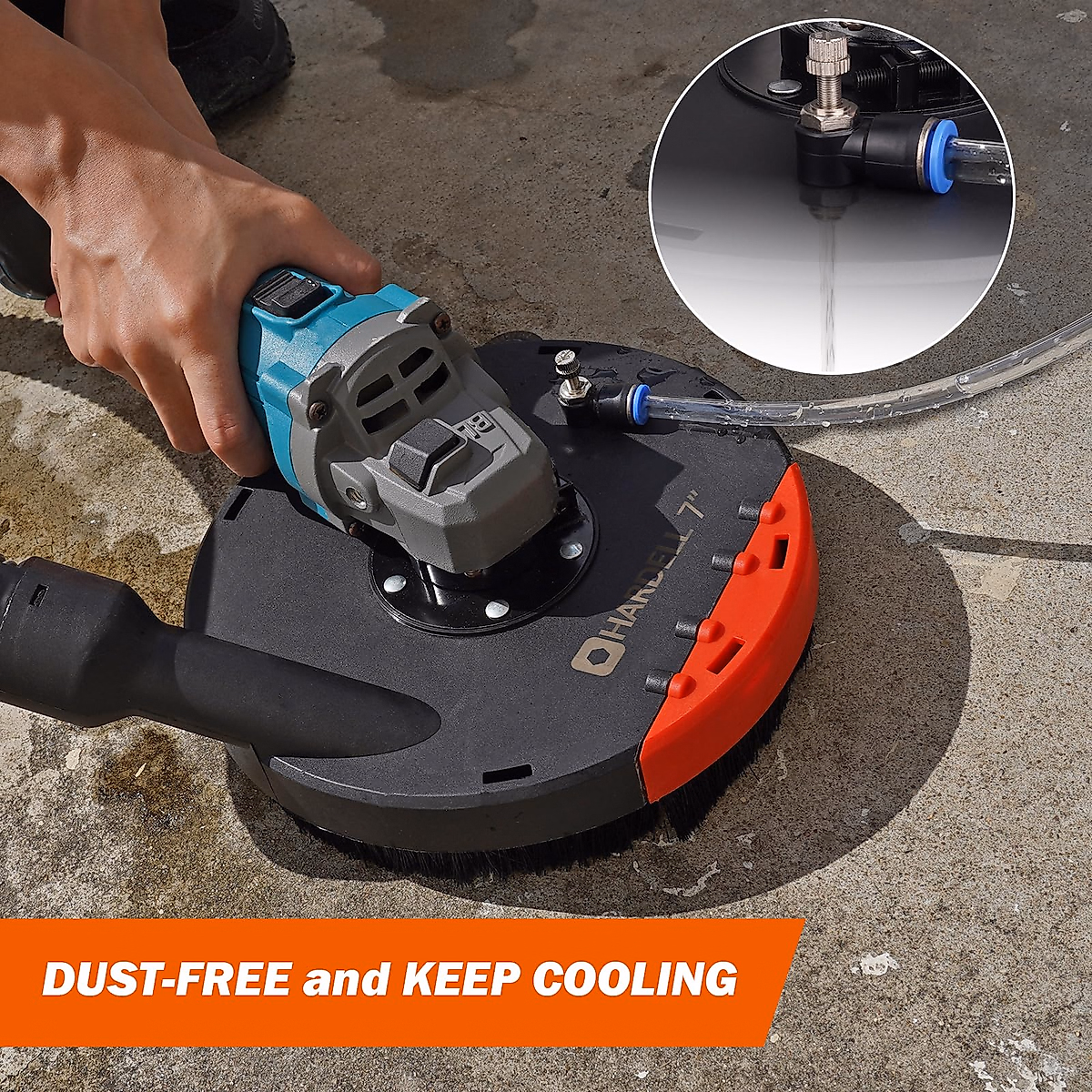 HARDELL 7 Inch Angle Grinder Dust Shroud(front cover of most 39mm-45mm), Dust Shroud for Angle Grinder with Convenient Snap-On Dust Connector and Water Hose Compatibility for Surface Grinding (180MM)