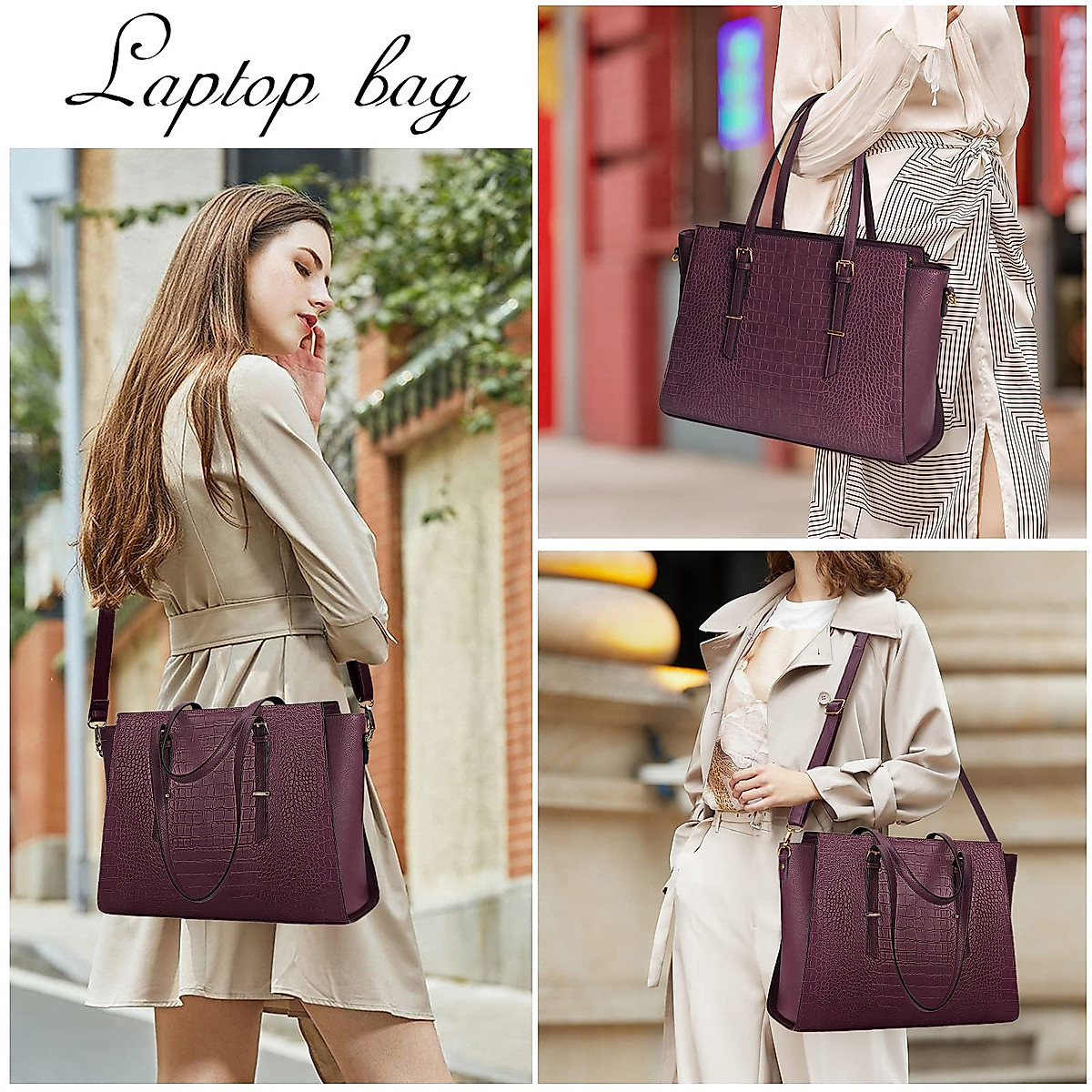 Laptop Bag for Women 15.6 Inch Large Capacity Laptop Tote Bag Waterproof Lightweight Leather Shoulder Handbag Professional Office Briefcase Classy Computer Work Bag, Wine Red