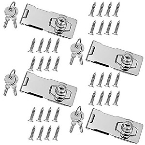 4 Pack Keyed Hasp Latch Locks, 4 Inch Twist Knob Keyed Locking Hasp, Stainless Steel Catch Latch Safety Lock with Keys, Safety Hasp Latches Keyed Different for Small Doors, Cabinets, Drawer, Boxes