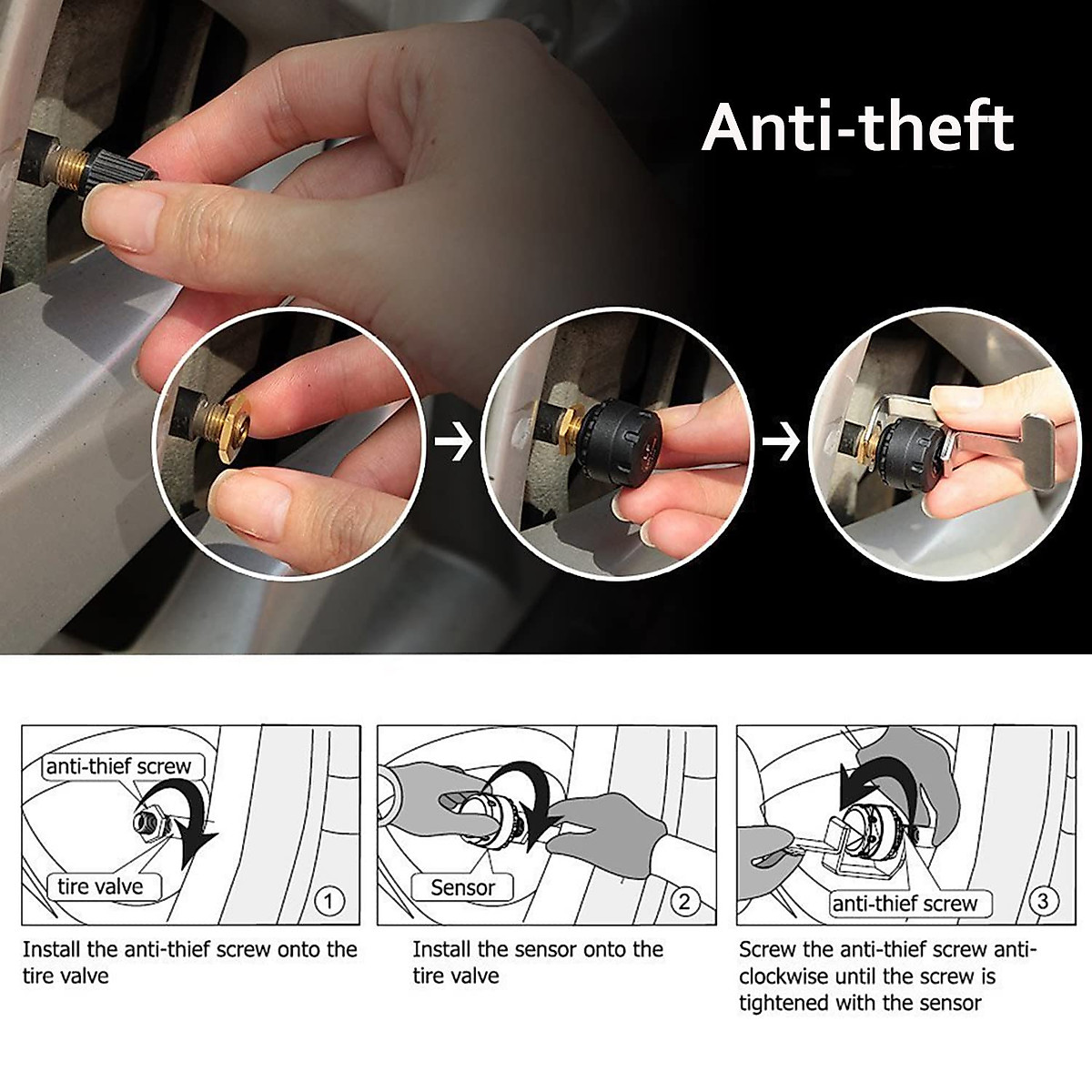 VESAFE Wireless tire Pressure Monitoring System, TPMS, with Solar Charger, Different high/Low Pressure Limits for Two axles, auto Sleep Mode, only Work with Cars, not Work with Camping Vehicles