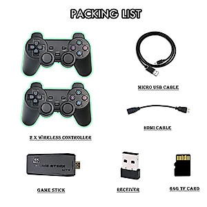 Trovono Wireless Retro Game Console,Built in 10000+ Classic Games,9 Emulators,Plug and Play Video Game Stick 4K High Definition HDMI Output for TV with Dual 2.4G Wireless Controllers