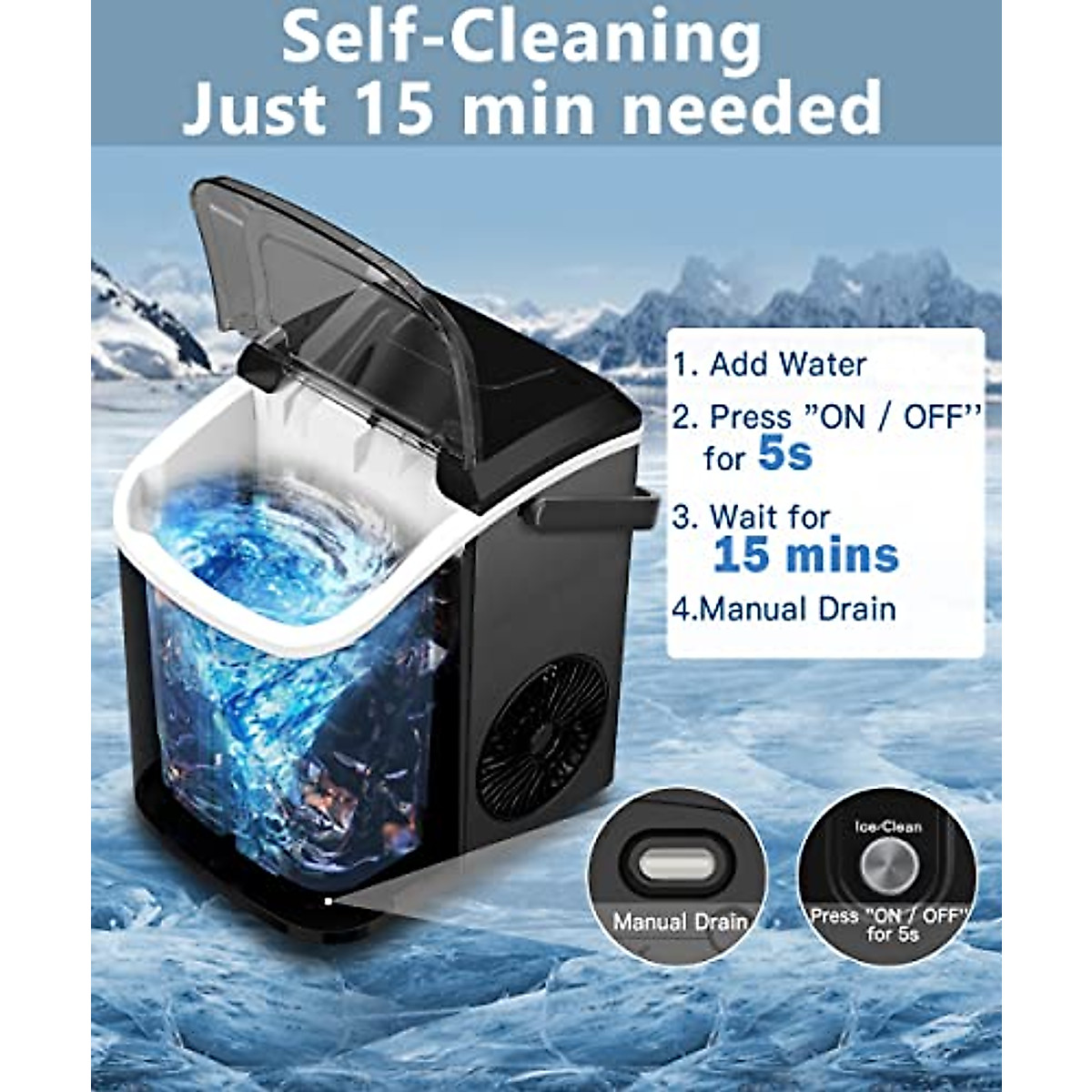 Kndko Nugget Ice Maker Countertop,10,000pcs/33lbs/Day,Pebble Ice Maker with Self-Cleaning,Crushed Ice Makers for Home Kitchen Bar Party