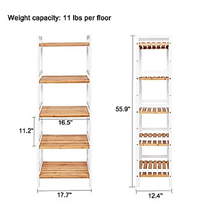 kinbor Bamboo Shelf - 5 Tier Utility Shelf, Bamboo Shelving Unit, Multipurpose Tall Bamboo Rack Display Shelf Unit for Home Office Bathroom Kitchen Living Room