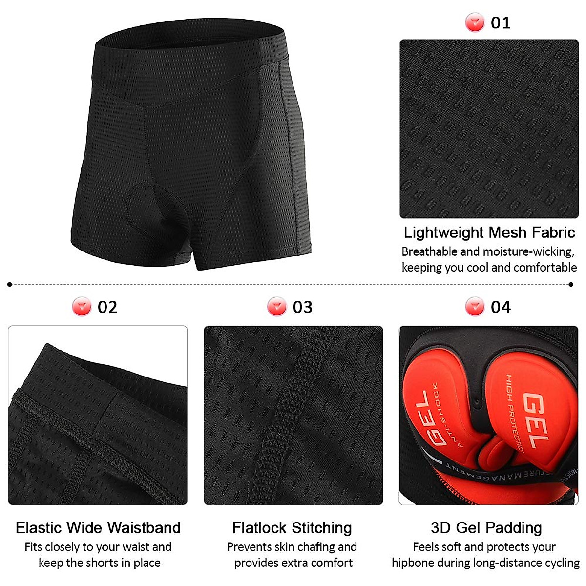 LIXADA Men's Cycling Shorts 3D Padded MTB Bicycle Bike Underwear Shorts Breathable,Quick Dry Pants,Lightweight Shorts