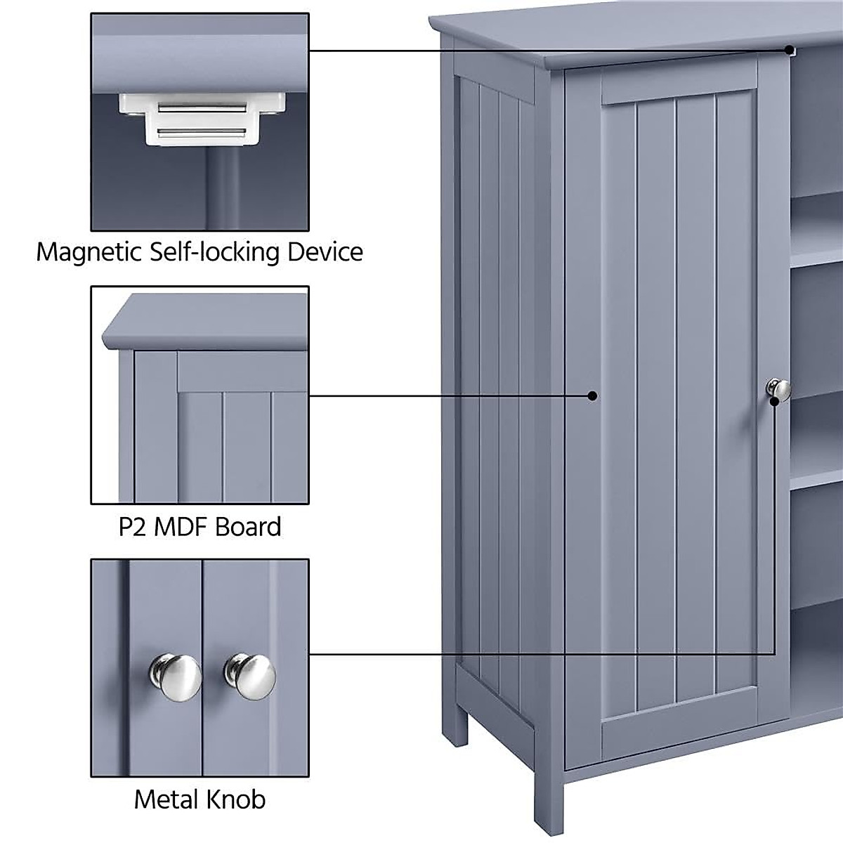 Topeakmart Bathroom Floor Cabinet Double Doors Free-Standing Storage Cabinet with Adjustable Shelves, Anti-toppling Design, Espresso