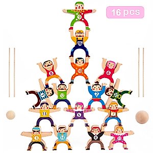 moopok 16Pcs Wooden Stacking Toys,Circus Hercules Acrobatic Troupe Toy, Balancing Building Blocks Game Toddler puzzle Toys,for 3 4 5 6 Years Kids Adults
