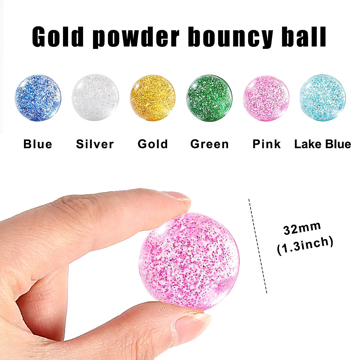 Ayfjovs 24PCS Glitter Bouncy Balls for Kids Party Favors, 32mm 6 Colors Rubber Bounce Balls Bulk, Easter Bag Filling, Easter Basket Stuffers