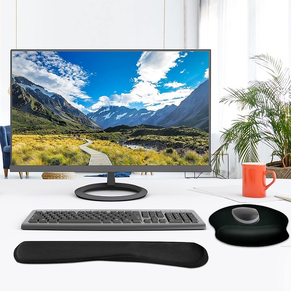 Keyboard Wrist Rest Mouse Pad Wrist Support Pads for Keyboard and Mouse, Ergonomic Memory Foam Wrist Pad for Pain Relief and Easy Typing, Arm Rest for Home & Office Laptop Computer, Black