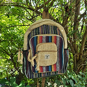 Fwosi Handmade Hippie Backpack - Pure Hemp Bookbag for School, Day Hiking & Travel - Lightweight, Multi-Pocket, 5 Compartments for Books, Purse, Wallet, Everyday Accessories - Crafts from Nepal