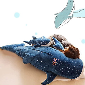 Stuffed Whale Shark Animal Plush Toy Soft Shark Plush Sofa Cushion Back Cushion Hugging Pillow for Kids Adults Birthday Gift Blue 100cm