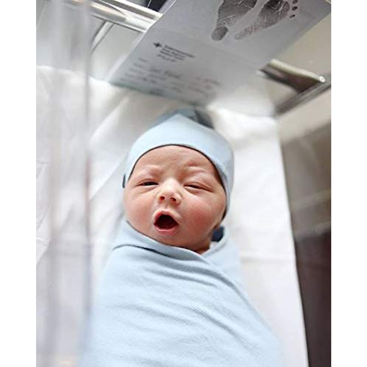 Ely's & Co. Cotton Knit Jersey Swaddle Blanket and 2 Beanie Baby Hats Gift Set, Large Receiving Blanket (Dusty Blue)