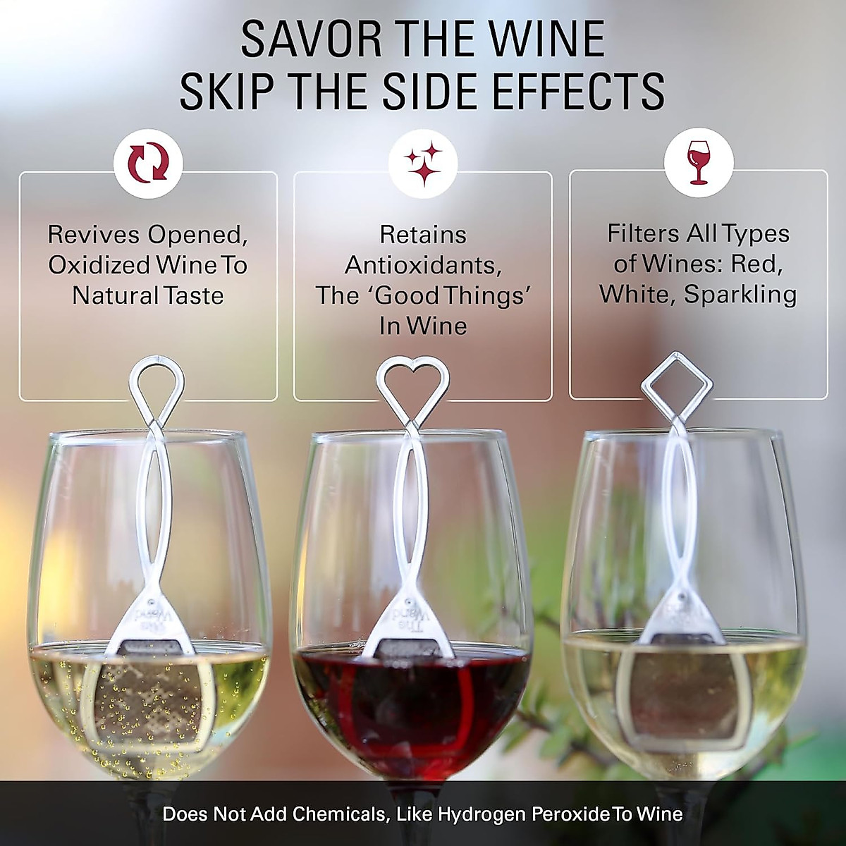 PureWine Wand Technology Histamine and Sulfite Filter, Purifier Alleviates Wine Allergies & Headaches, Stir Stick Aerates Wine - Pack of 8