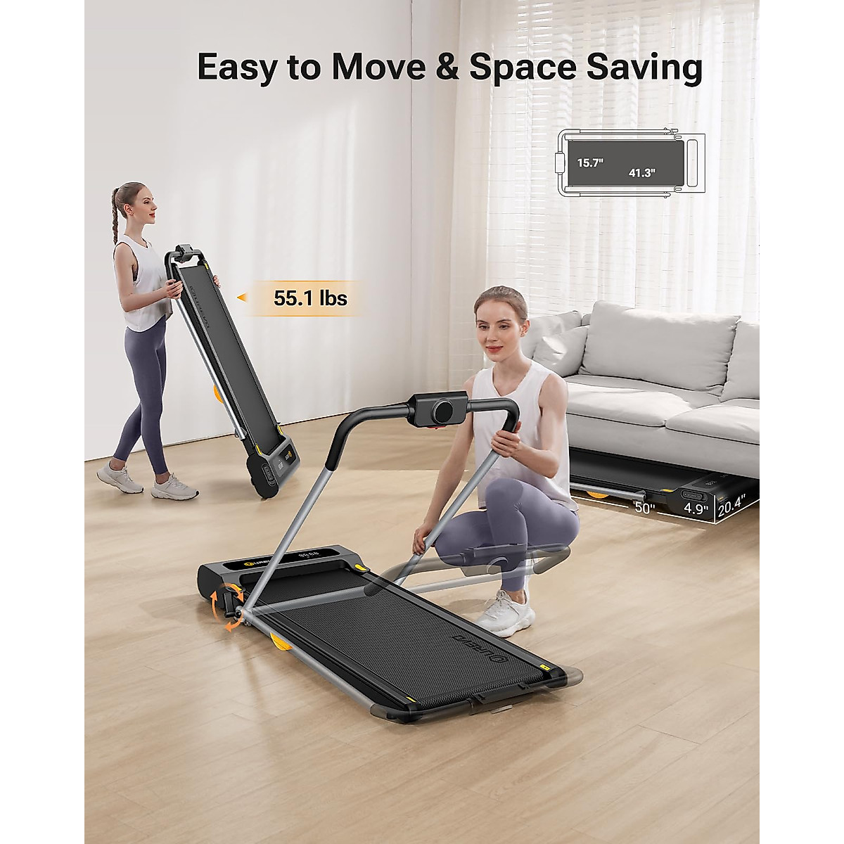 UREVO 2 in 1 Folding Treadmill, Under Desk Treadmill for Home/Office, 2.5HP Walking Pad Treadmill with Remote Control, LED Display, 265lbs Weight Capacity